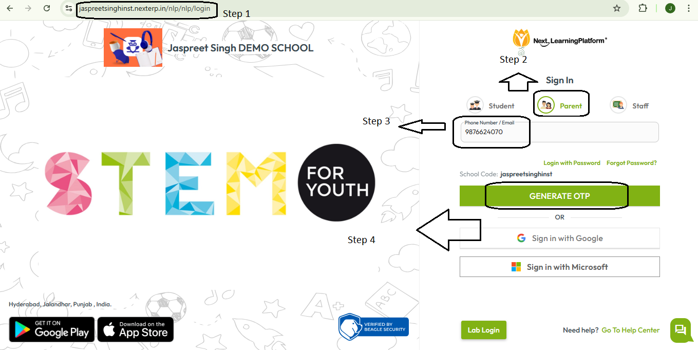 How can I activate a parent account using the “Login with OTP” option ...