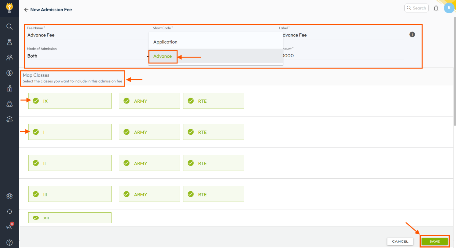 How can I set up advance fee collection during the student admission ...