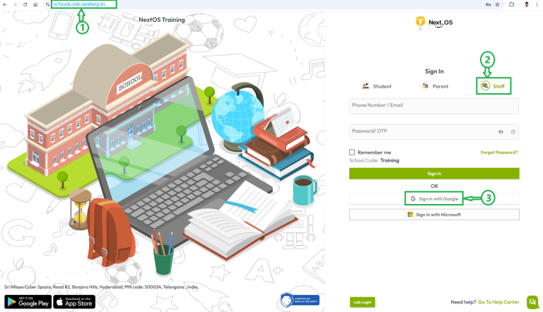 How can a staff member log in to their account using the “Sign in with ...