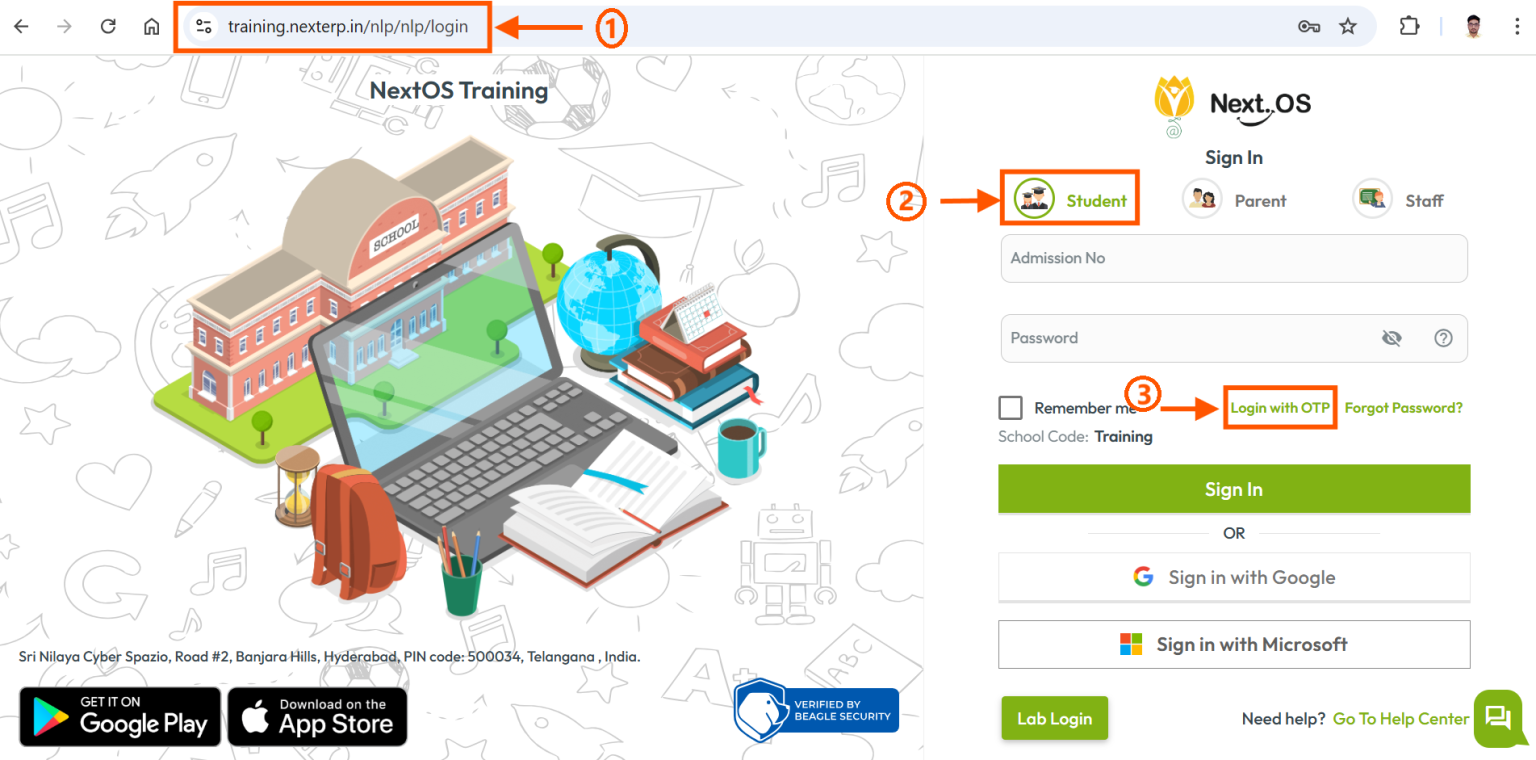 How can a student log in to their account using the “Login with OTP ...