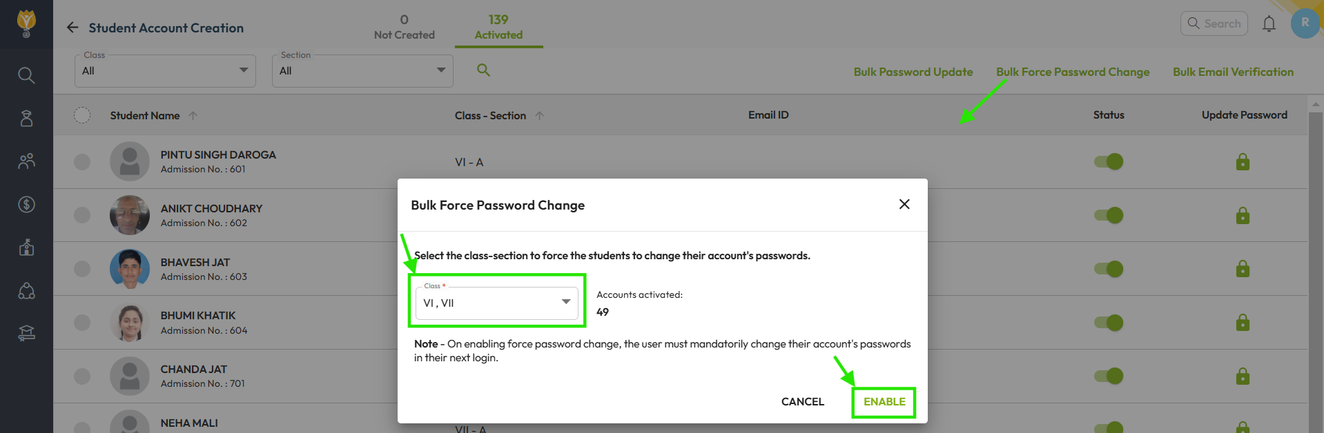 How can I enable a ‘force password change’ option for students ...