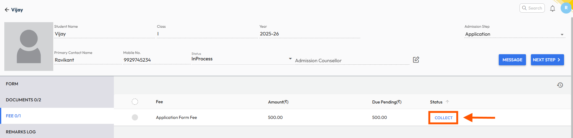 How can I collect registration or application fees for new admissions ...