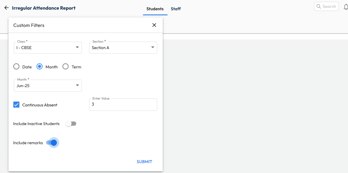 How can I view details of frequently absent students with reasons ...